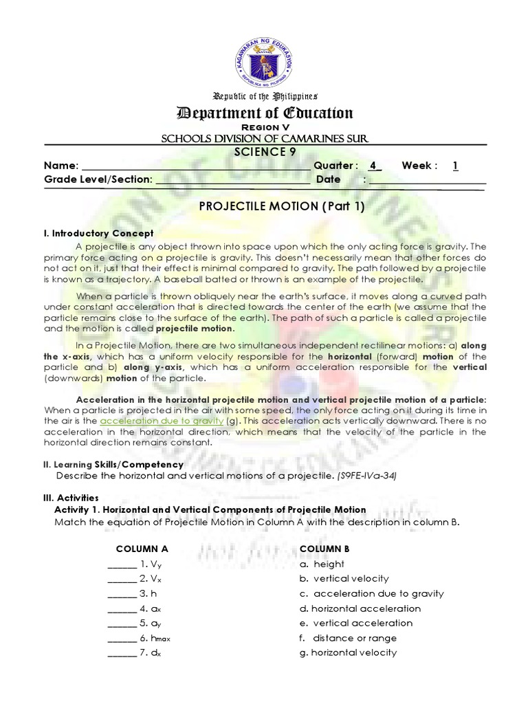 Department of Education: Science 9 | PDF | Projectiles | Acceleration