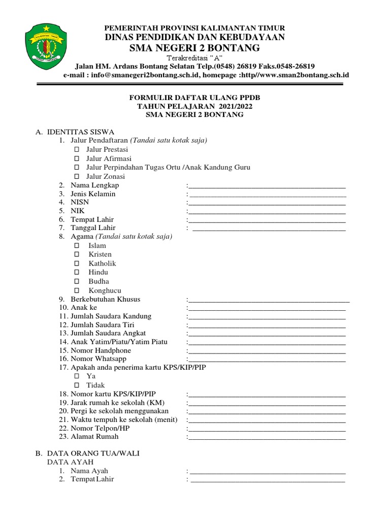 Formulir Daftar Ulang | PDF