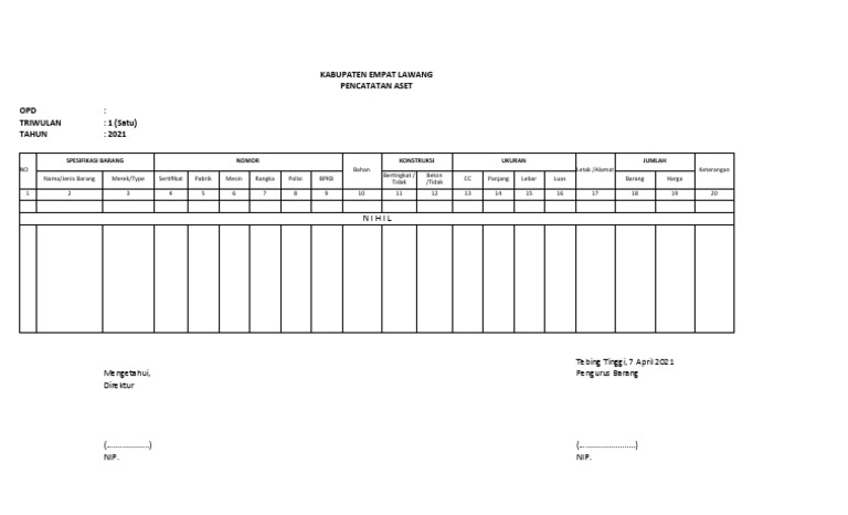 Format Pencatatan Aset | PDF