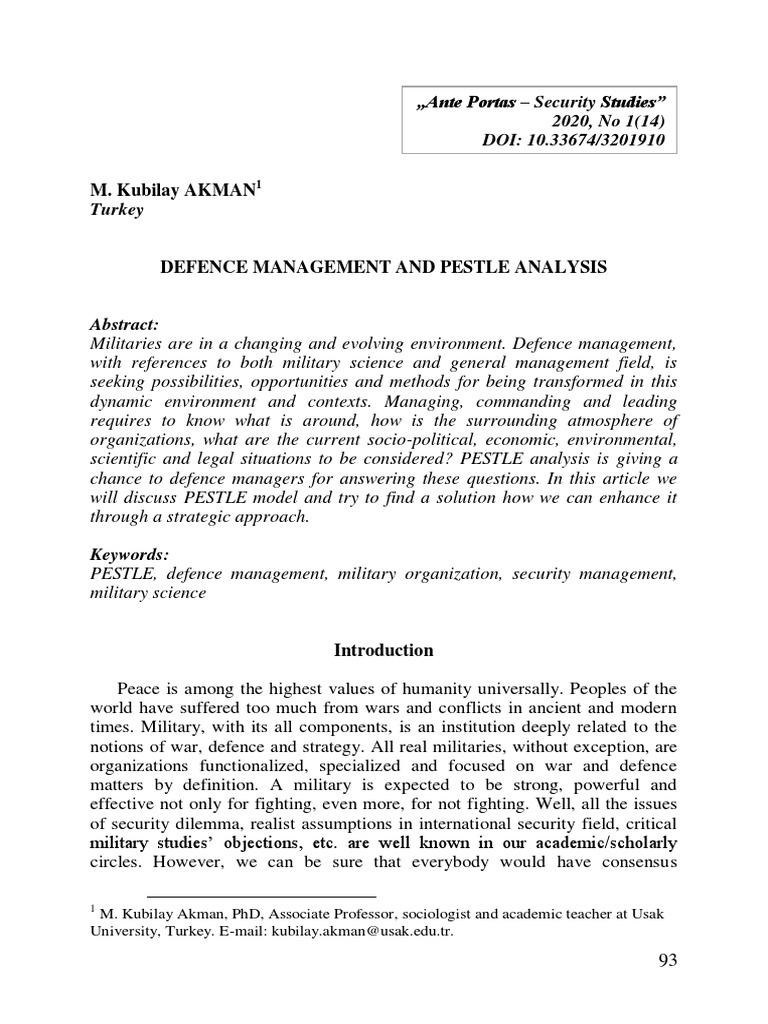 Defence Strategy & PESTLE Analysis | PDF | Swot Analysis | Military Science