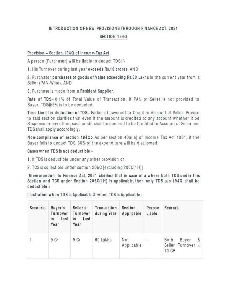 Section 194Q | PDF | Financial Transaction | Income Tax