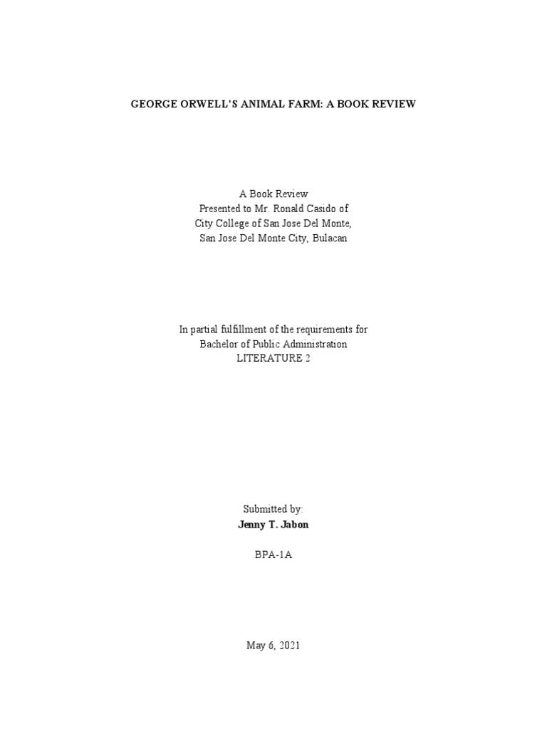 George Orwell's Animal Farm: A Book Review | PDF | George Orwell ...
