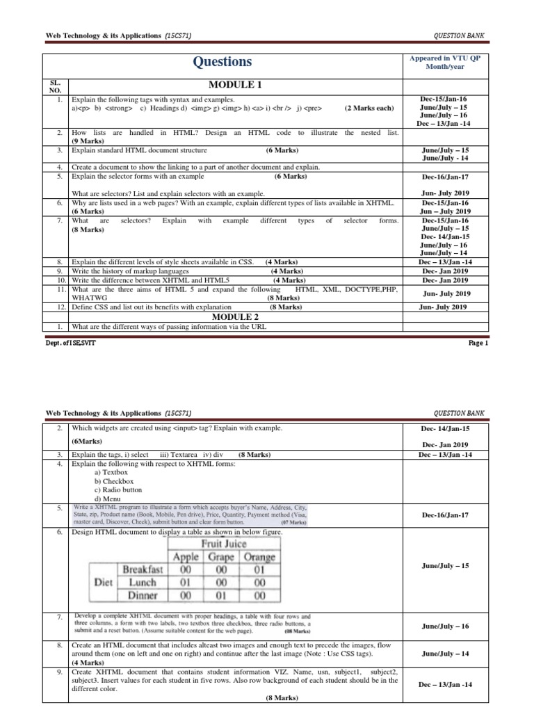 Web-Question Bank | Download Free PDF | Html | Html Element