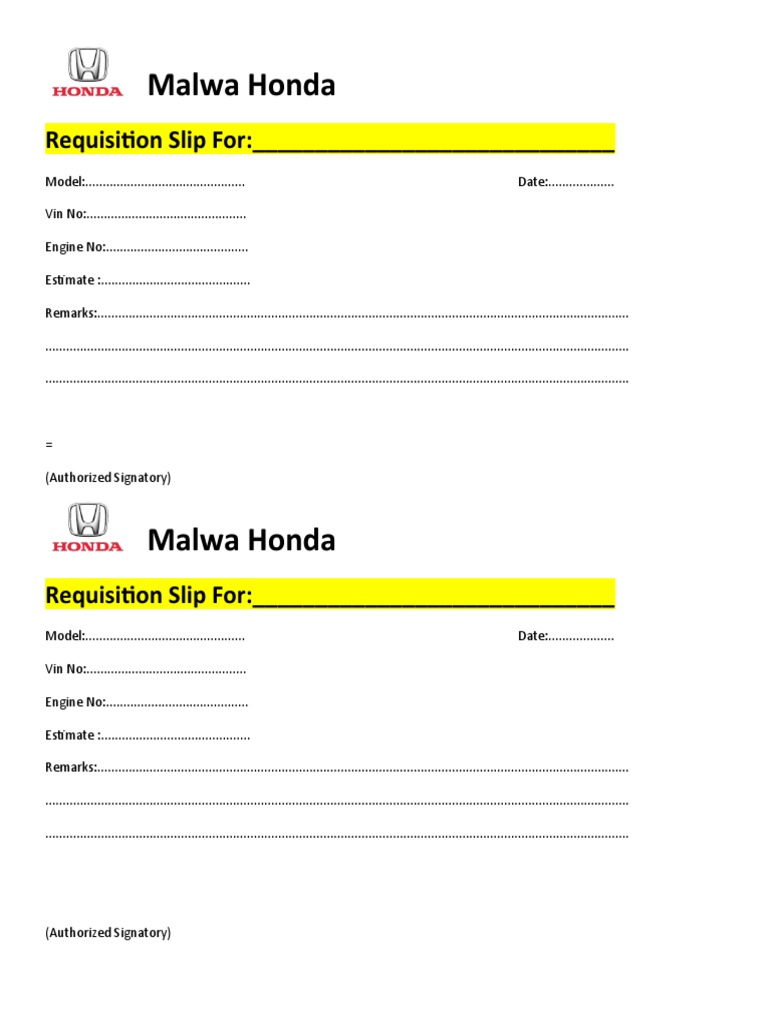 Malwa Honda: Requisition Slip For | PDF