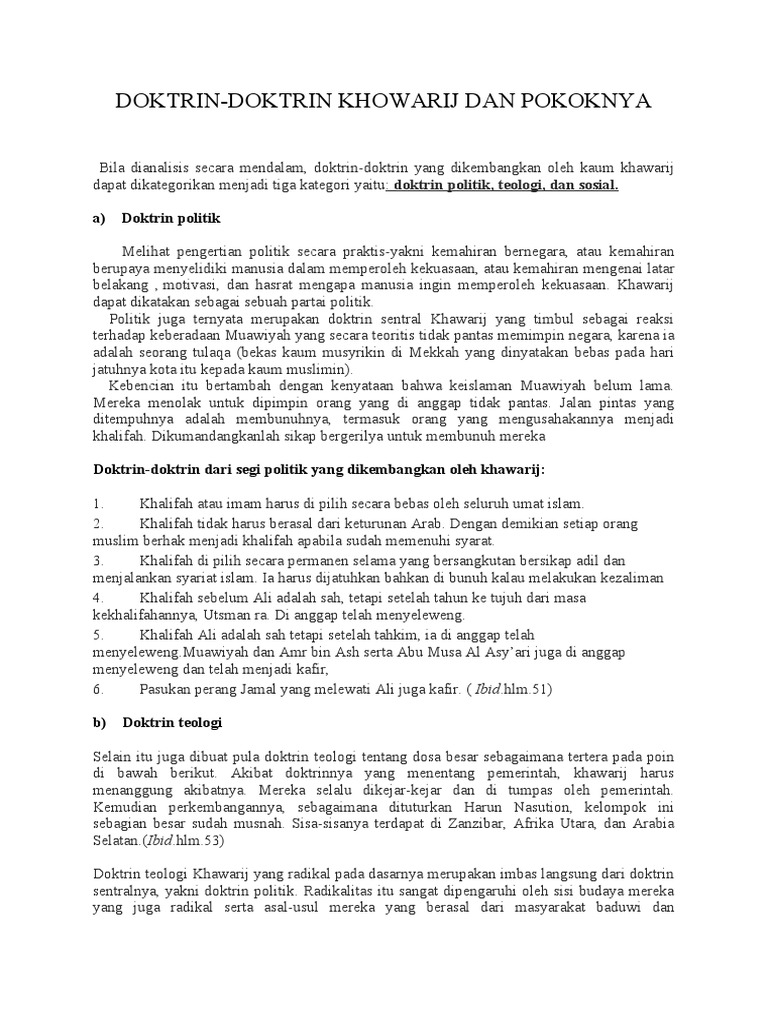 Doktrin Khawarij: Politik, Teologi, Sosial | PDF | Agama & Spiritualitas
