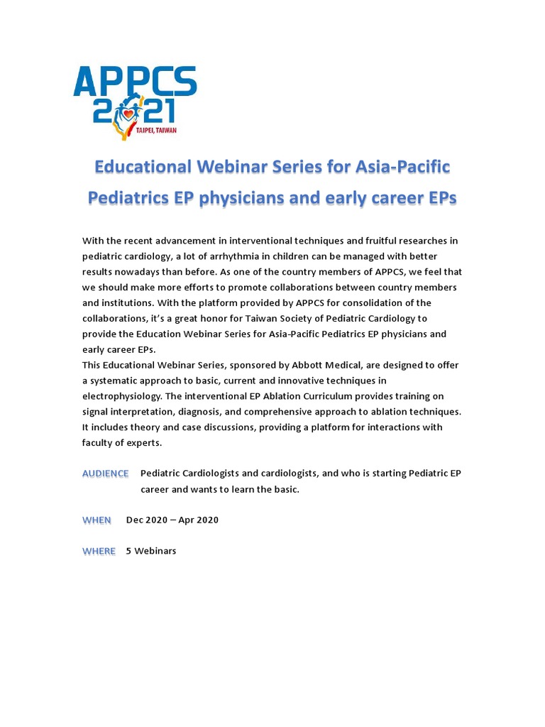 【Invitation】Educational Webinar Series for Asia-Pacific Pediatrics EP ...