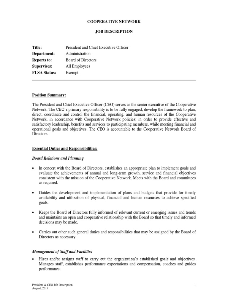 Cooperative Network Job Description: Board Relations and Planning | PDF ...