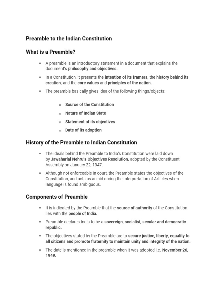Preamble To The Indian Constitution What Is A Preamble?: Creation, and ...