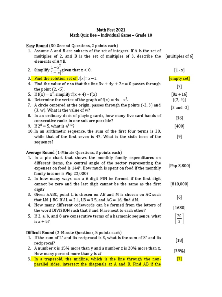Math Quiz Bee Questions | Download Free PDF | Rectangle | Triangle