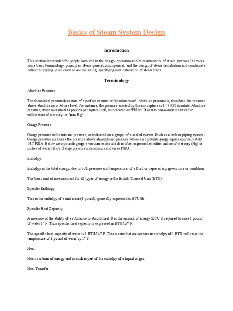 Basics of Steam System Design | PDF | Steam | Pressure Measurement