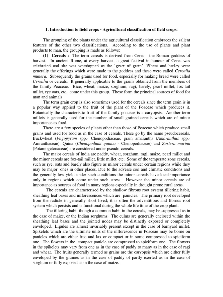 Introduction To Field Crops - Agricultural Classification of Field ...