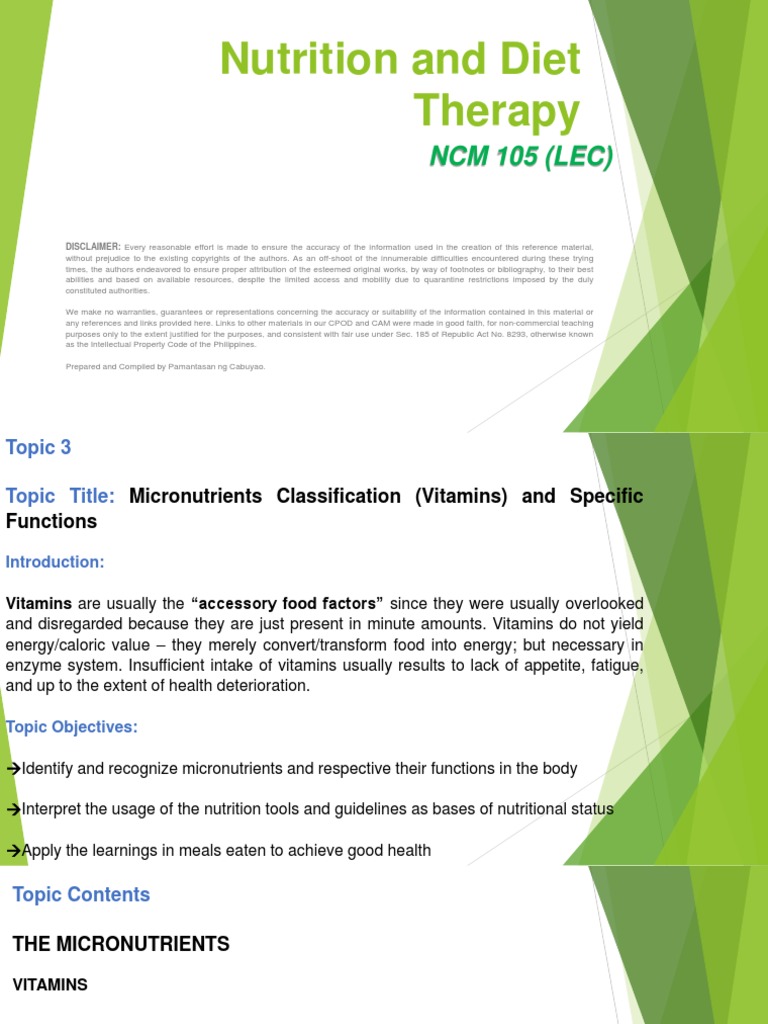 Nutrition LEC HANDOUT 1 TOPIC 3 | PDF | Vitamin | Vitamin A