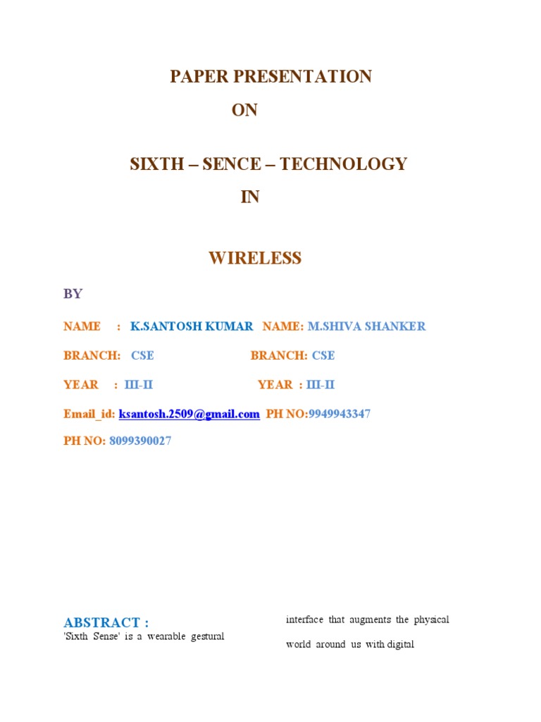 Paper Presentation ON Sixth - Sence - Technology IN: Wireless | PDF ...