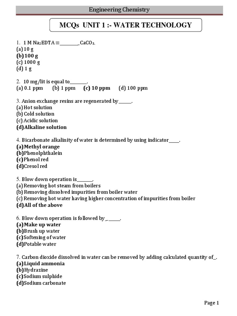 MCQ-Unit-1 - Water Technology-1 | PDF | Ion Exchange | Osmosis