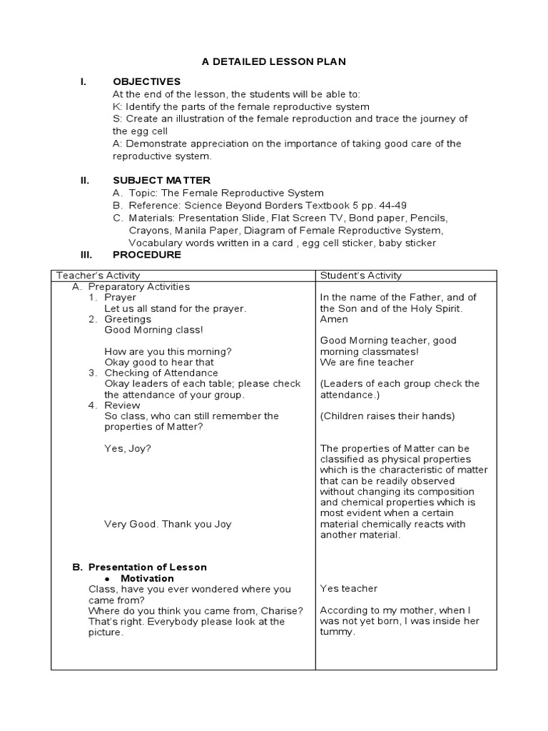 A Detailed Lesson Plan in Science | PDF | Uterus | Ovary