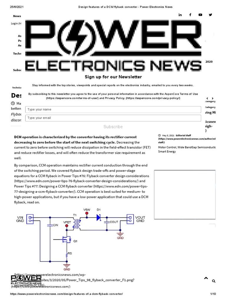Design Features of A DCM Flyback Converter - Power Electronics News ...