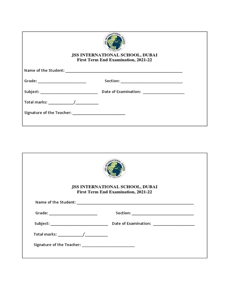 Answer Script - Front Page | PDF