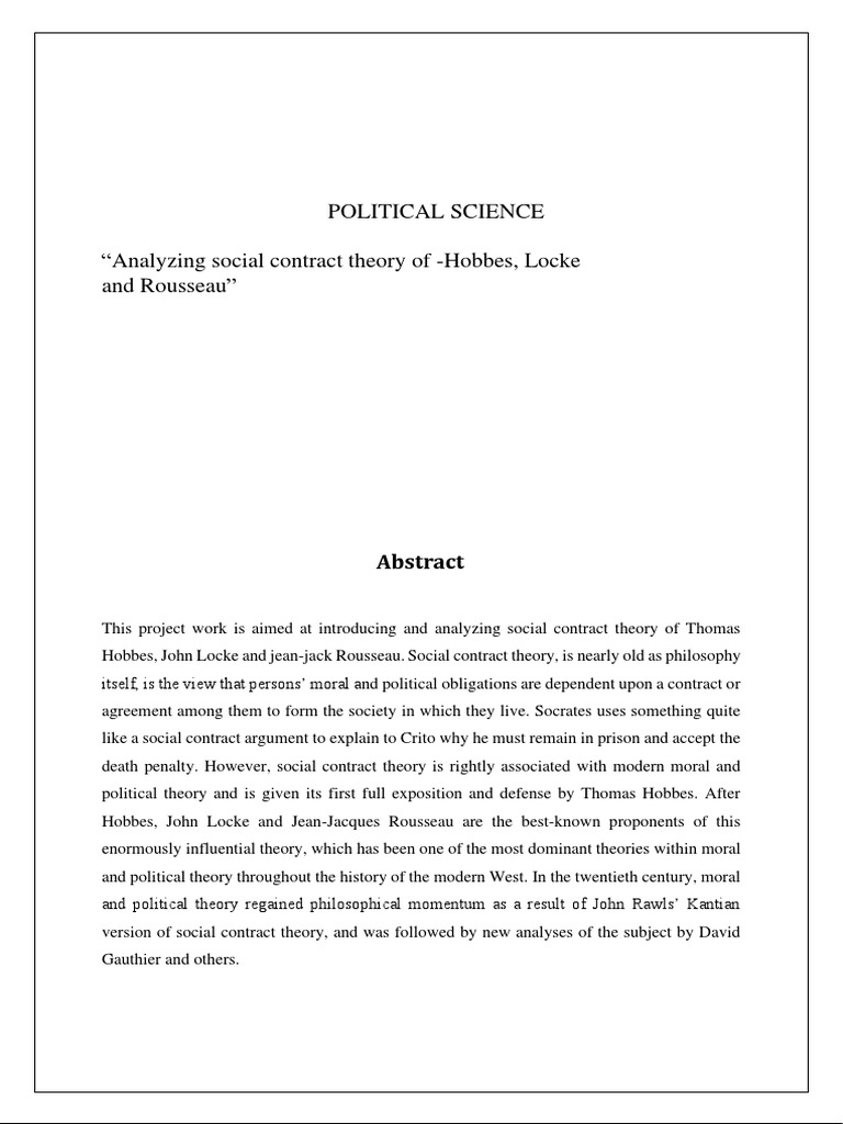 Analyzing Hobbes, Locke, and Rousseau's Social Contract | PDF | Social ...