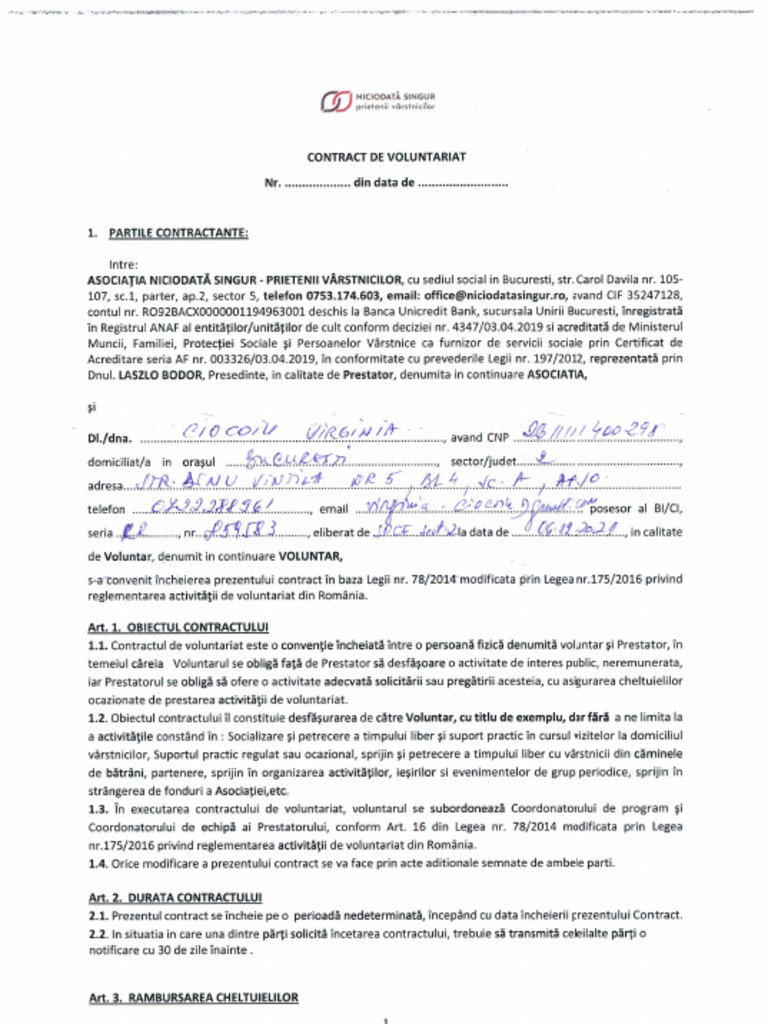 Contract Voluntariat | PDF