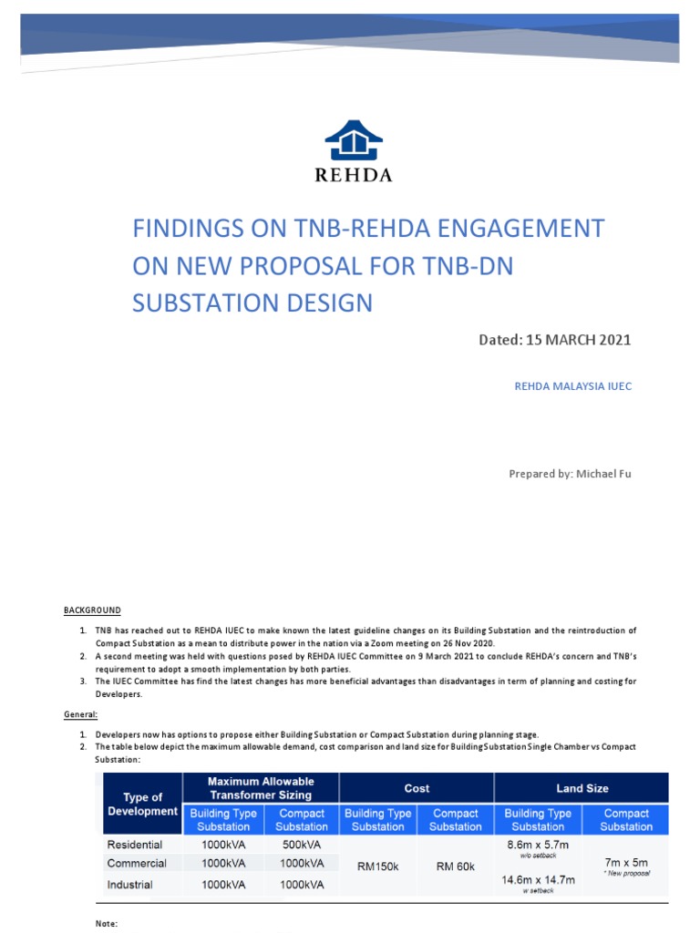 TNB-REHDA Engagement on New Proposal for Compact Substations | PDF ...