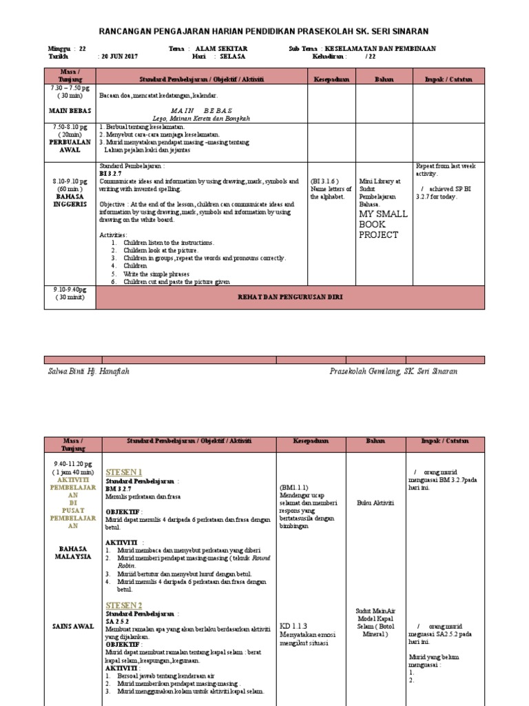 RPH Minggu 22 Selasa 2017 Done | PDF