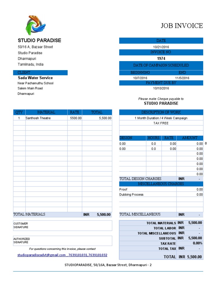 Job Invoice Template | PDF | Services (Economics) | Taxation