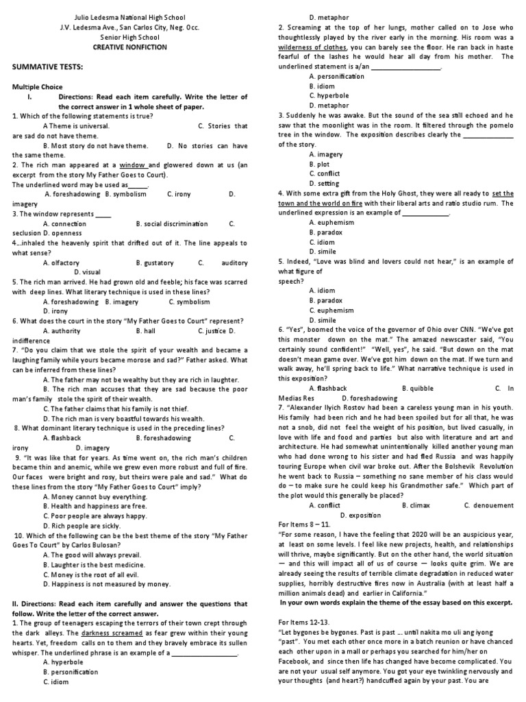 Summative and Performance Tasks | PDF | Creative Nonfiction | Essays