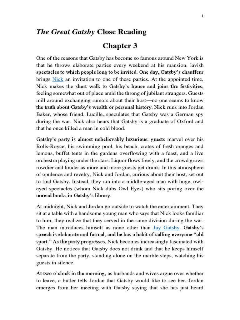 Gatsby Party Chapter Close Reading | PDF | The Great Gatsby