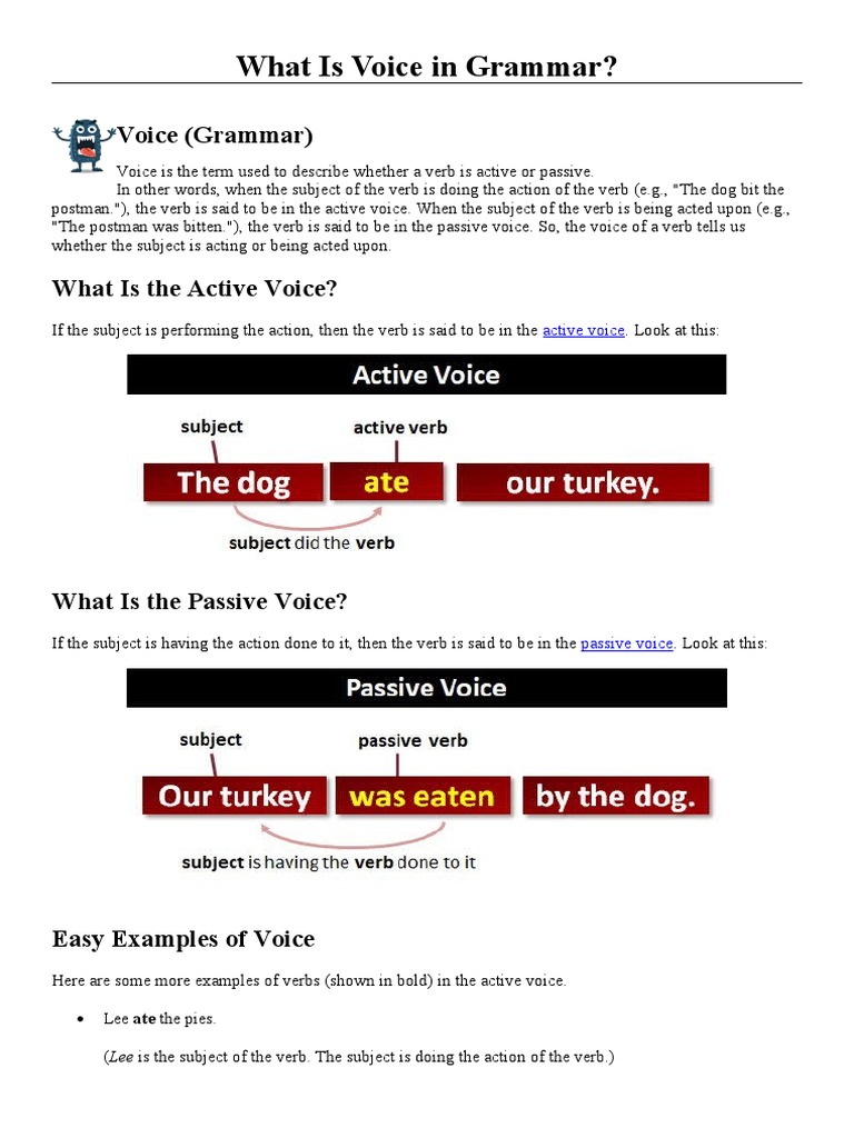 Understanding Voice in English Grammar | PDF | Subject (Grammar ...