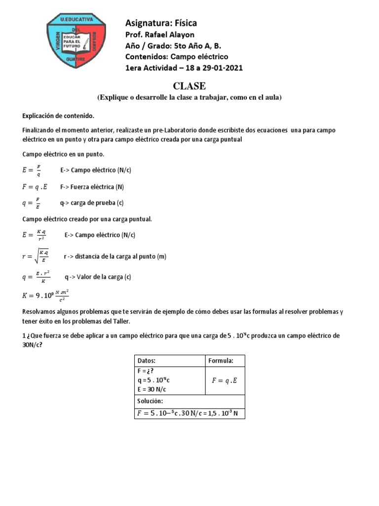 5to Año Fisica Guia 1 | PDF | Campo eléctrico | Física