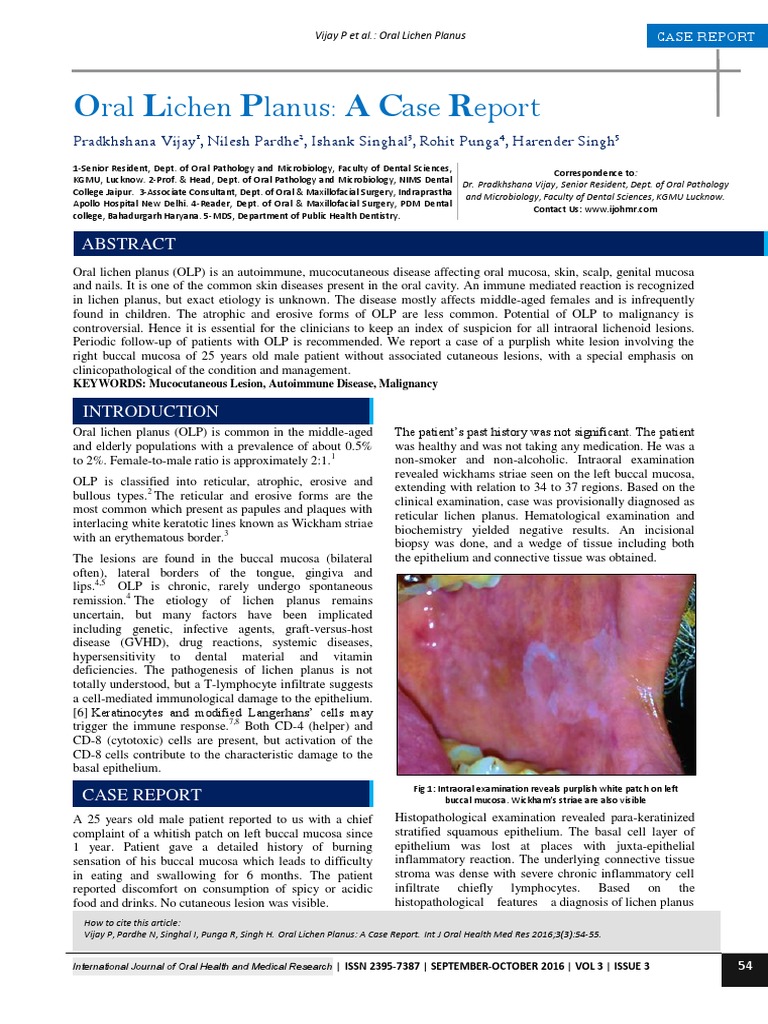 Oral Lichen Planus - A Case Report | PDF | Diseases And Disorders | Medical Specialties
