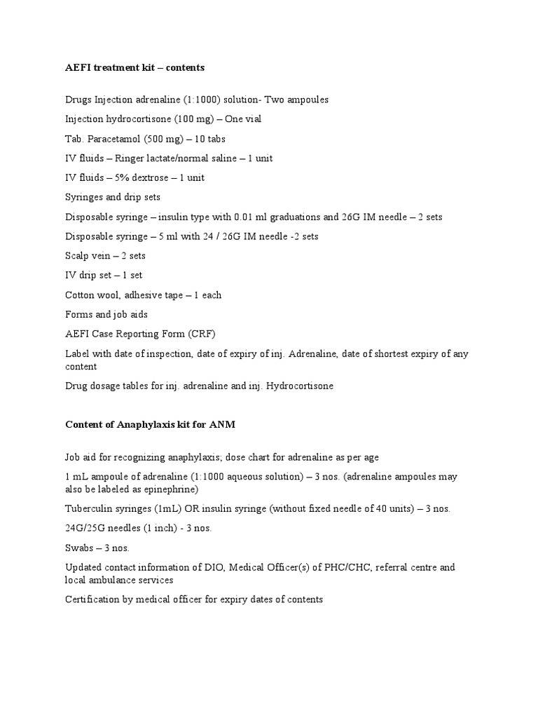 AEFI Treatment Kit | PDF