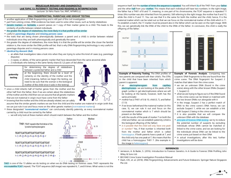 Lab Topic 13 Paternity Testing | PDF | Dna Profiling | Parent