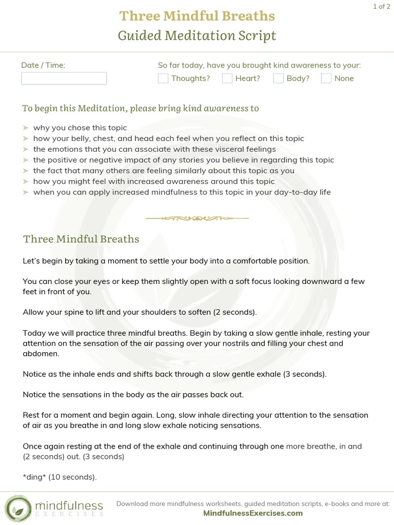 Guided Meditation Script: To Begin This Meditation, Please Bring Kind ...