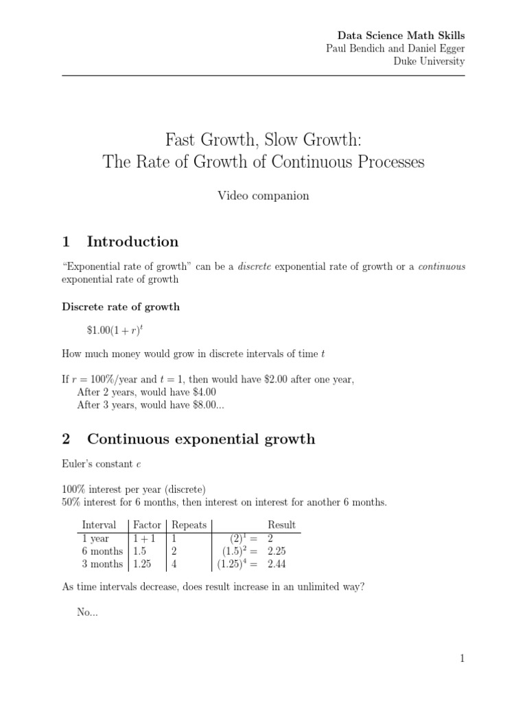 Fast Growth, Slow Growth: The Rate of Growth of Continuous Processes ...