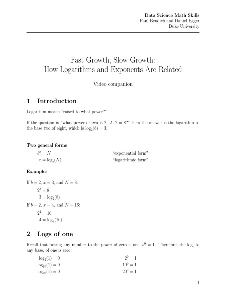 Fast Growth, Slow Growth: How Logarithms and Exponents Are Related ...