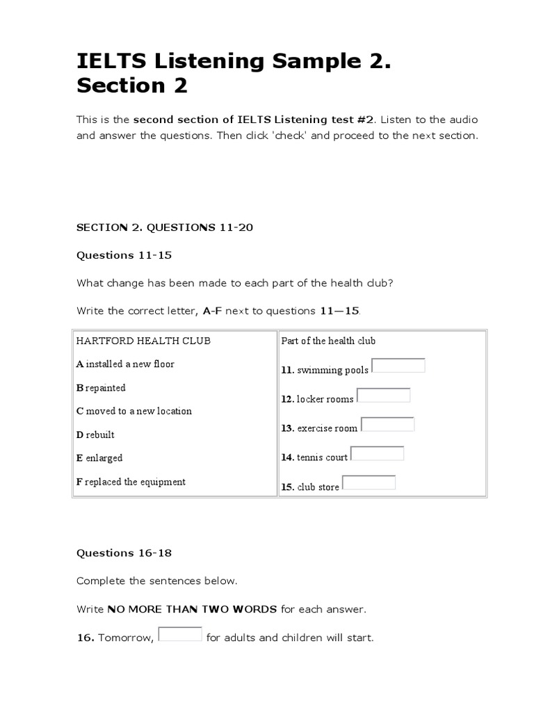 IELTS Listening Sample 2.2 | PDF