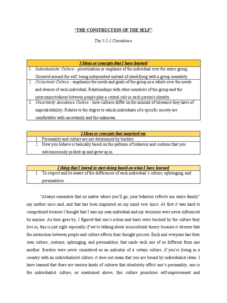 The Construction of The Self | PDF | Collectivism | Individualism