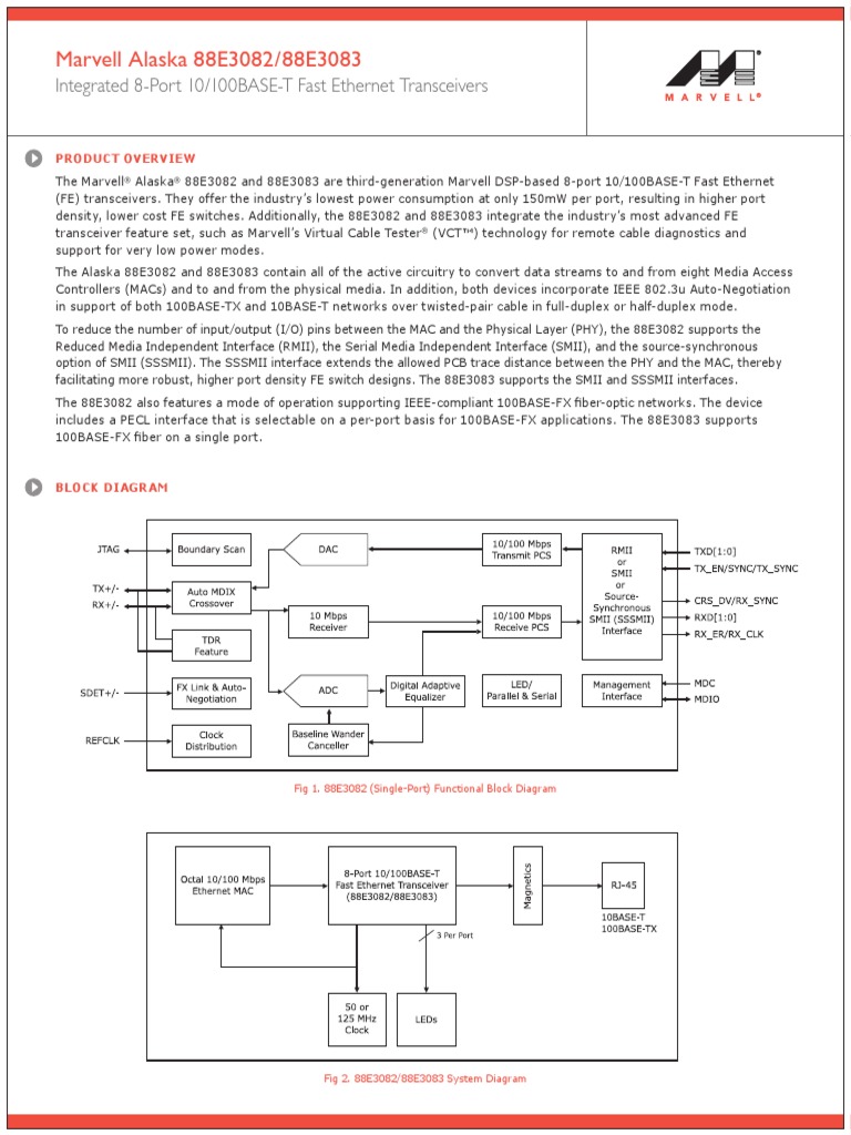 Marvell Alaska 88E3082/88E3083: Integrated 8-Port 10/100BASE-T Fast ...