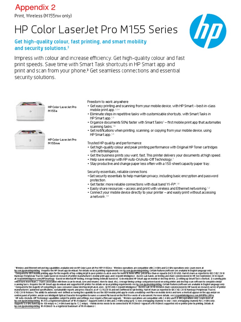Appendix 2-HPprinter Datasheet | PDF | Printer (Computing) | Wi Fi