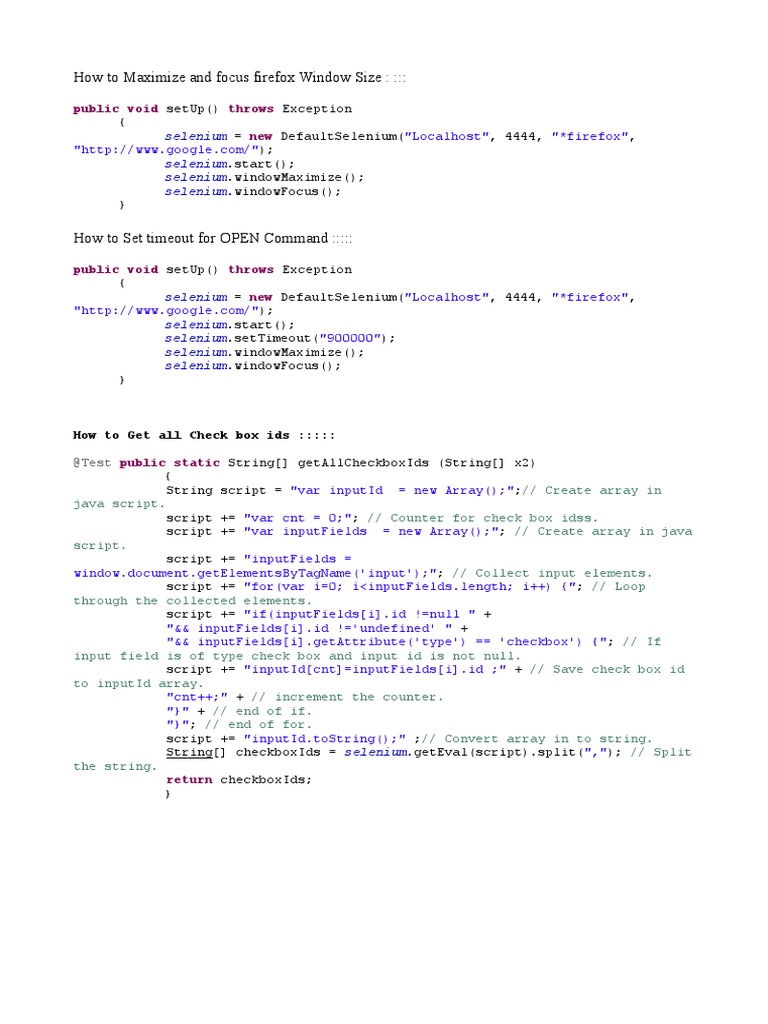 Selenium Code Examples | Download Free PDF | Regular Expression | Parameter (Computer Programming)