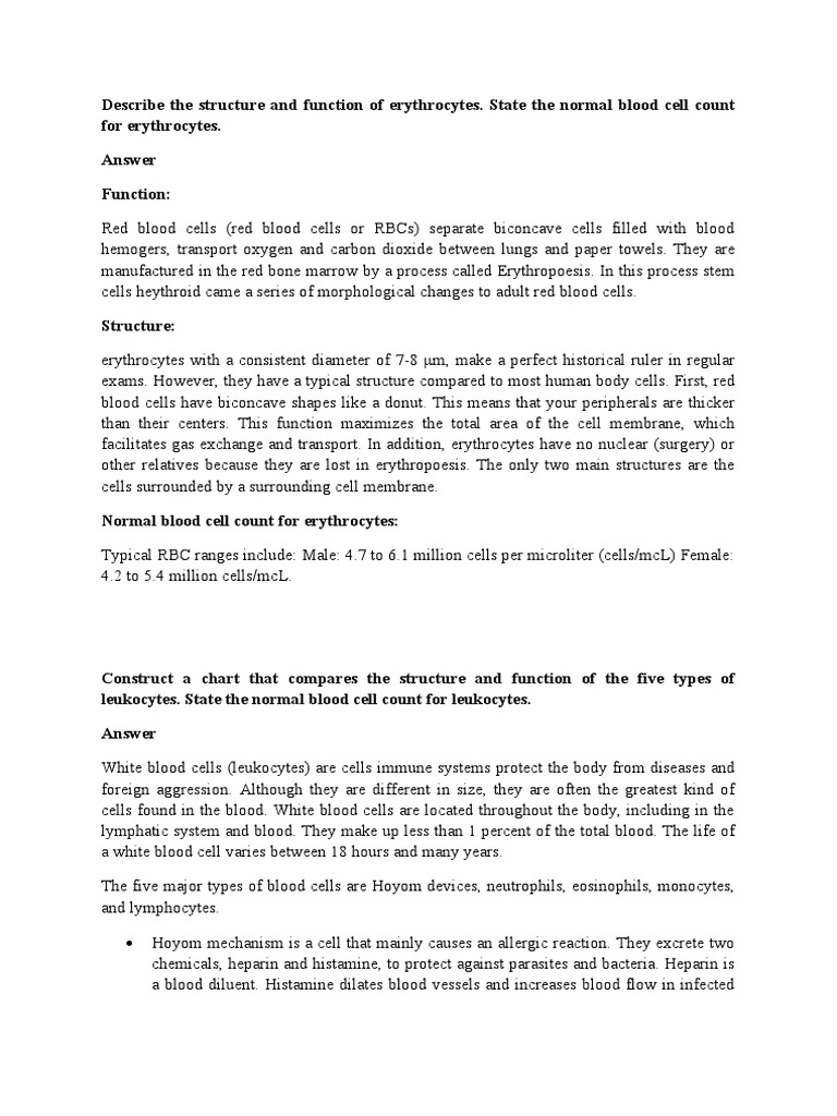Describe The Structure and Function of Erythrocytes | PDF | Blood Cell ...