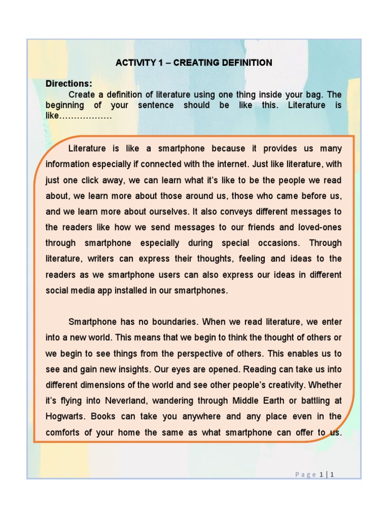 Activity 1 - Creating Definition Directions | PDF