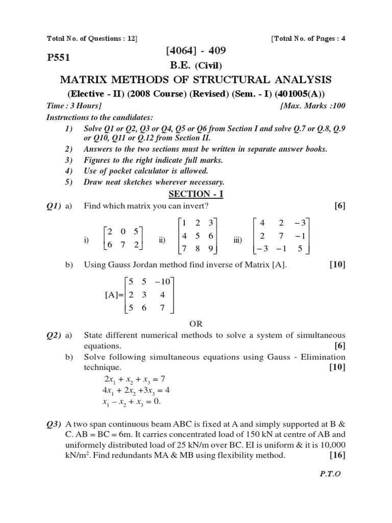 Matrix Methods of Structural Analysis | PDF | Matrix (Mathematics ...