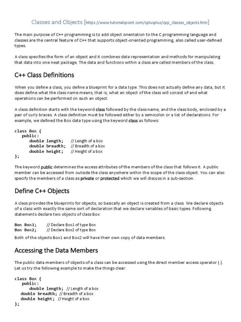 Classes and Objects Part 1 | PDF | Class (Computer Programming) | Object (Computer Science)