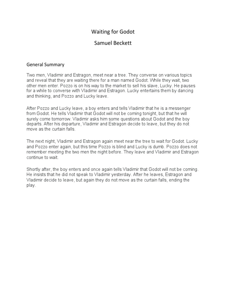 Waiting For Godot Samuel Beckett General Summary | PDF