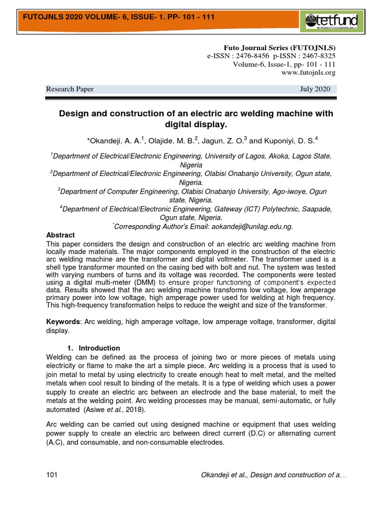 Design and Construction of An Electric Arc Welding Machine With Digital ...