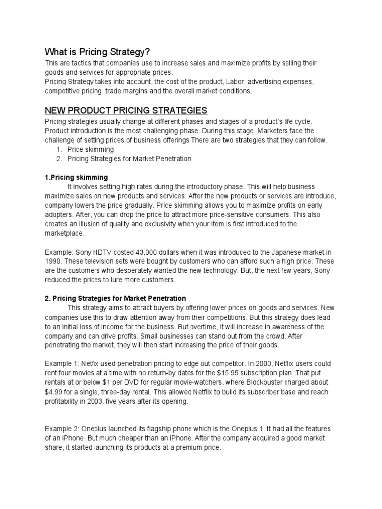 What Is Pricing Strategy?: New Product Pricing Strategies | PDF | Price ...