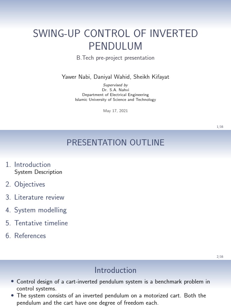 Swing-Up Control of Inverted Pendulum: B.Tech Pre-Project Presentation ...