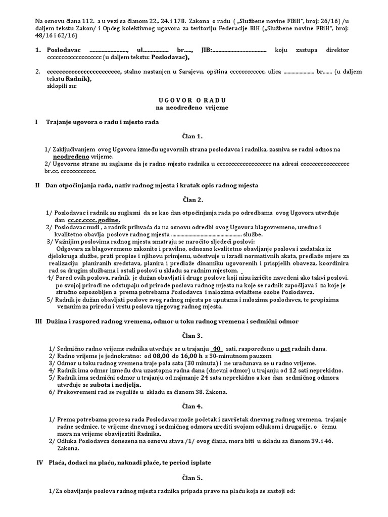 Ugovor o Radu-Urnek | PDF